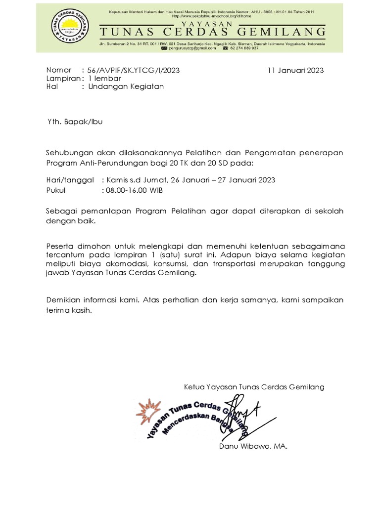 Undangan Kegiatan Workshop Anti-Perundungan | PDF