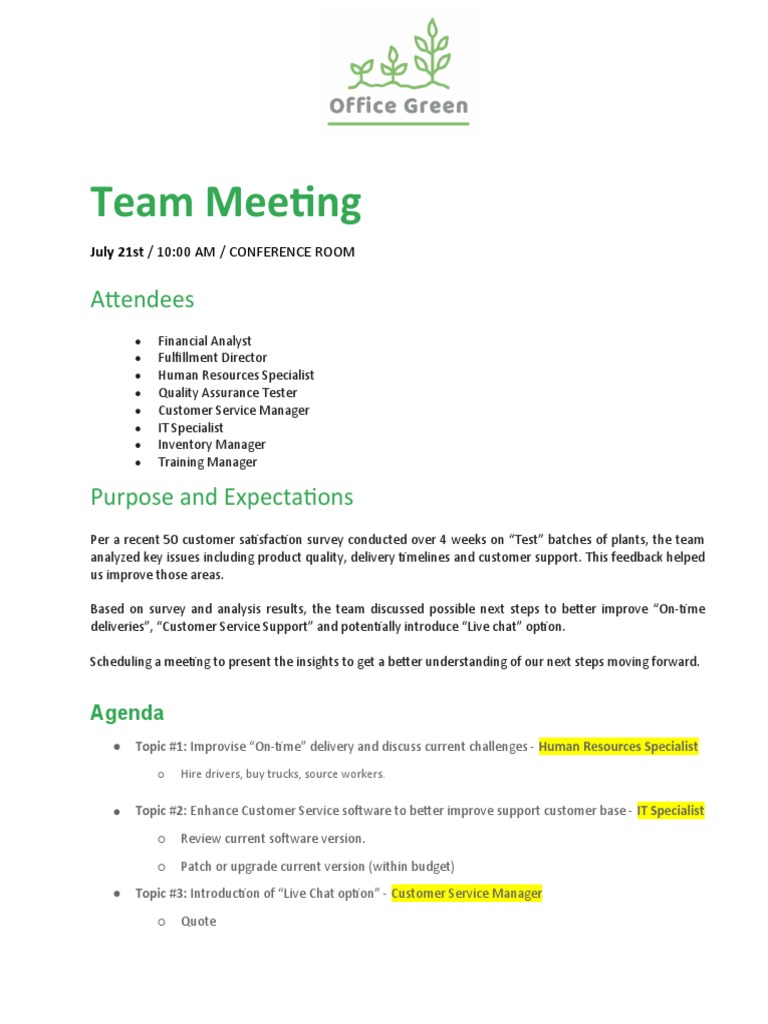 Activity Template - Meeting Agenda | PDF | Career & Growth | Business