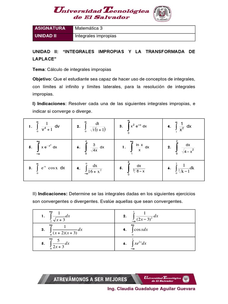 Guía de Ejercicios Integrales Impropios | PDF | Integral | Análisis ...