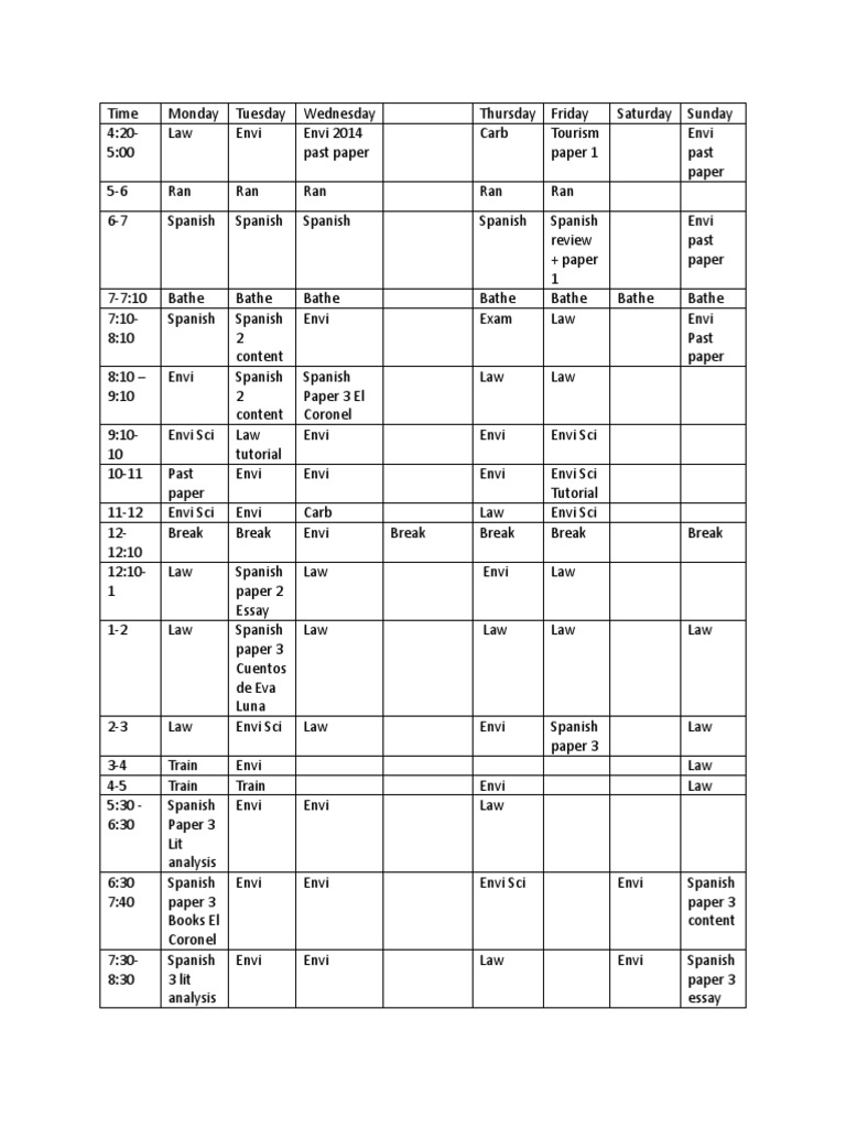 CAPE 2025 Weekly Study Schedule | PDF | Foreign Language Studies