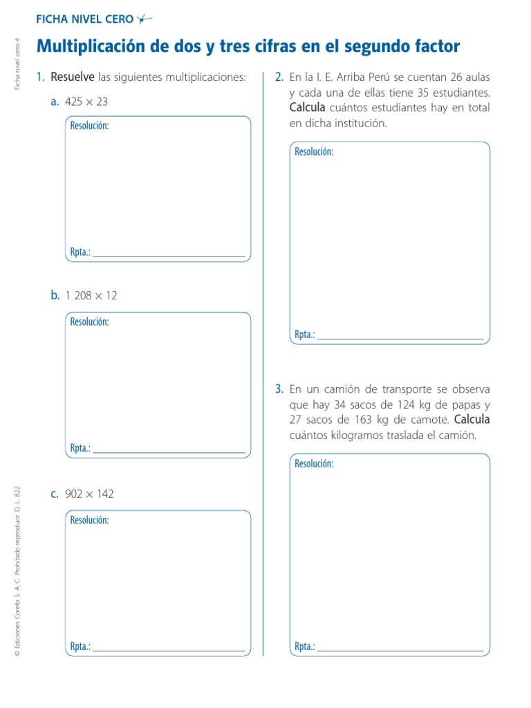 F0 - Multiplicación de Dos y Tres Cifras en El Segundo Factor | PDF