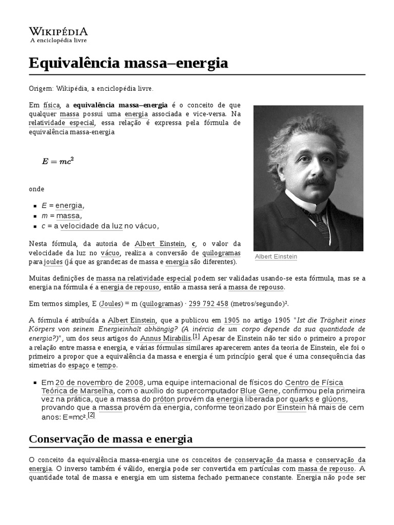 Equivalência Massa-Energia | PDF