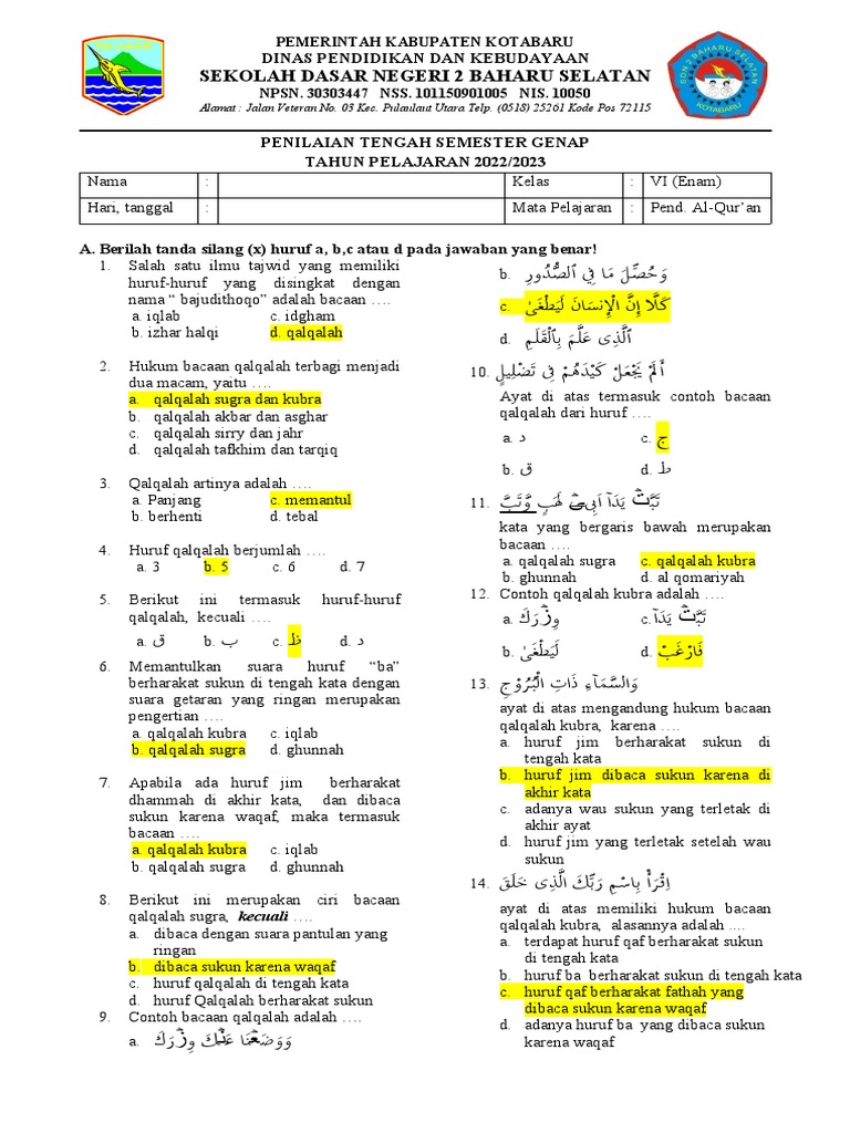 PTS BTA Semester 2 Kelas 6 | PDF