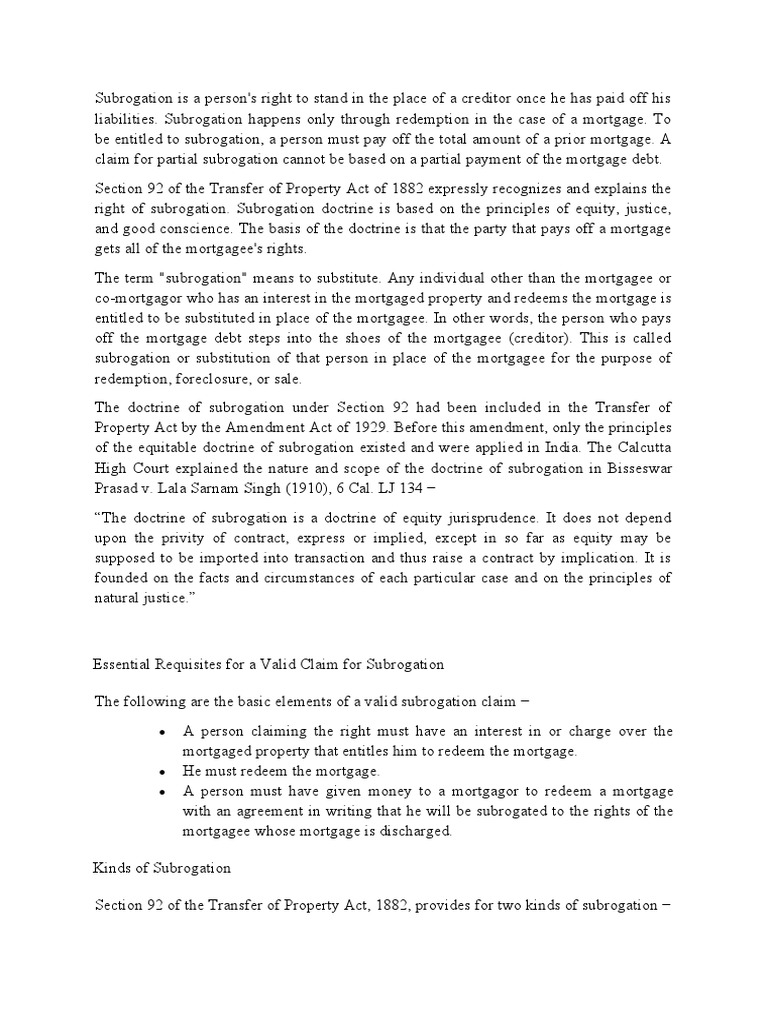 Section 92 TP ACT | PDF | Mortgage Law | Subrogation