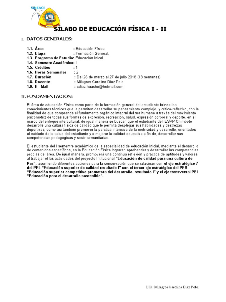 Silabo de Educación Física (INICIAL) | PDF