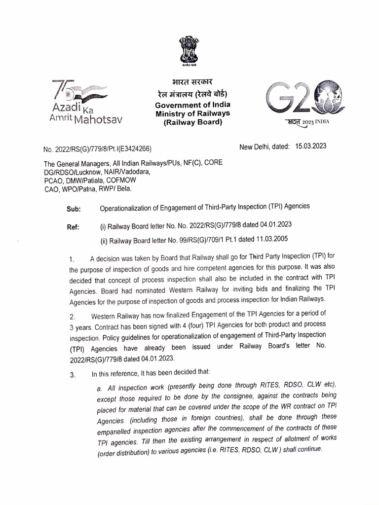 Circular 15032023 To All Rly Units-TPI Agencies | PDF | Railway ...