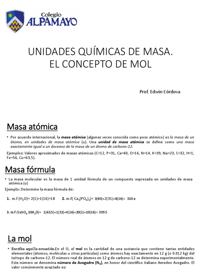Composición y Masa Molar en Química | PDF | Mole (Unidad) | Sustancias ...