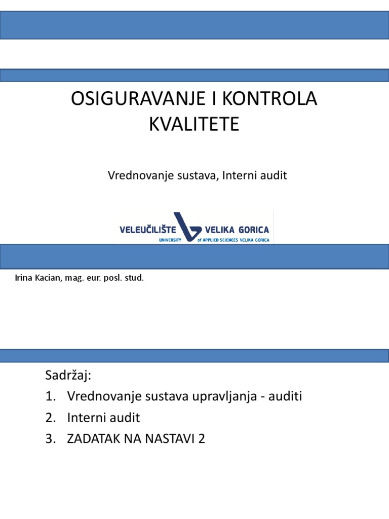 OiKK - 22!23!8 - Vrednovanje Sustava, Interni Audit, Zadatak 2 | PDF