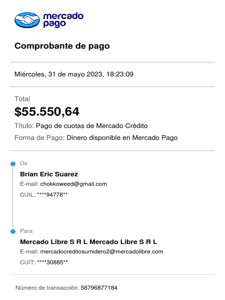 Comprobante de Pago Mercado Crédito | PDF | Finanzas y dinero | Política