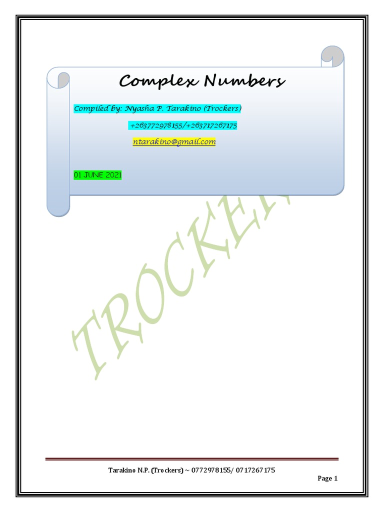 Complex Numbers Notes by Trockers | PDF | Complex Number | Zero Of A ...
