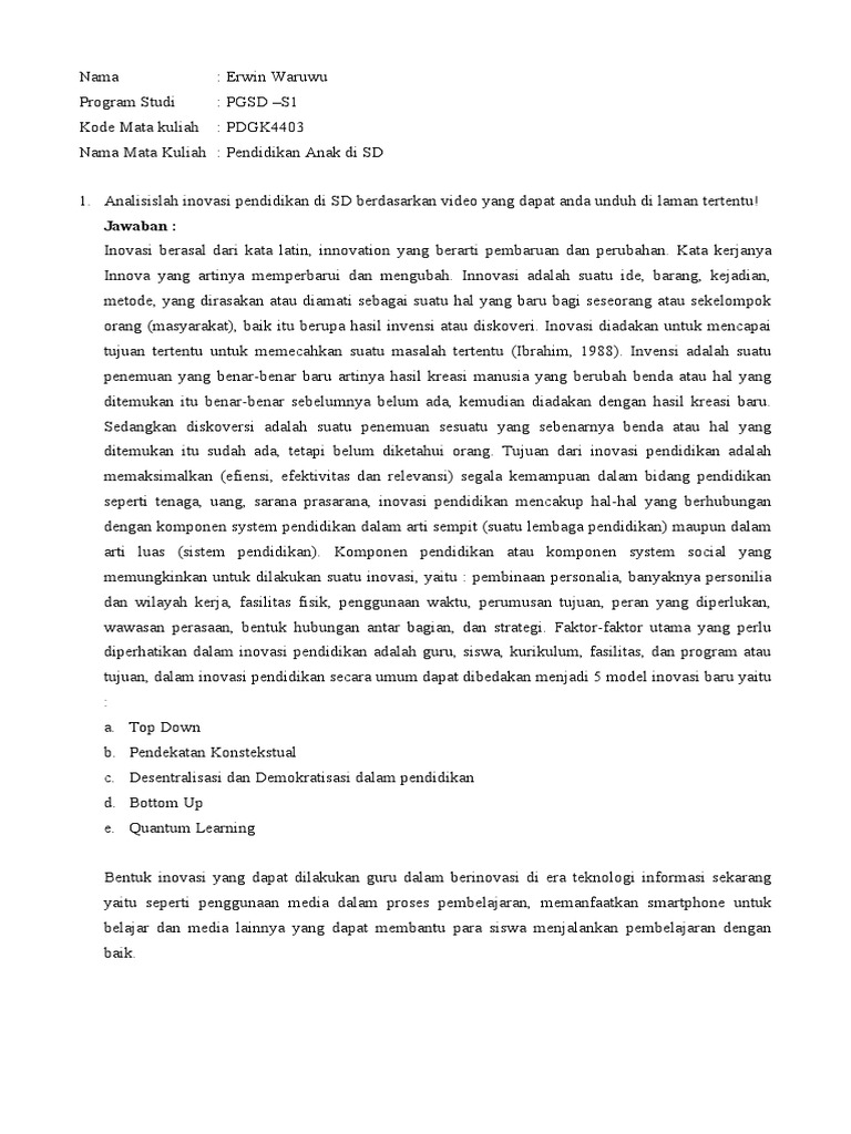 Tugas 3 Pendidikan Anak Di SD | PDF