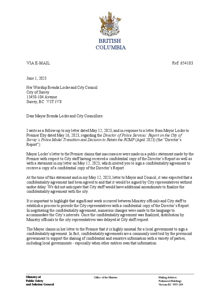 Letter From B.C. Public Safety Minister Mike Farnworth | Download Free ...