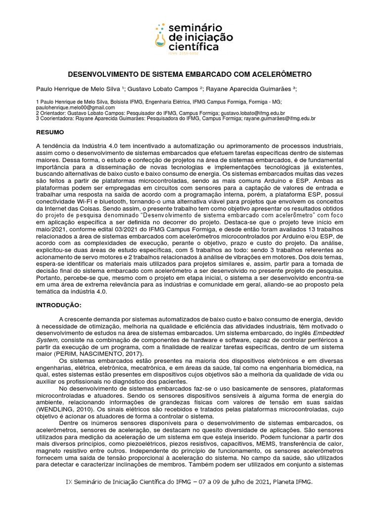 Desenvolvimento de Sistema Embarcado Com Acelerometro | PDF ...