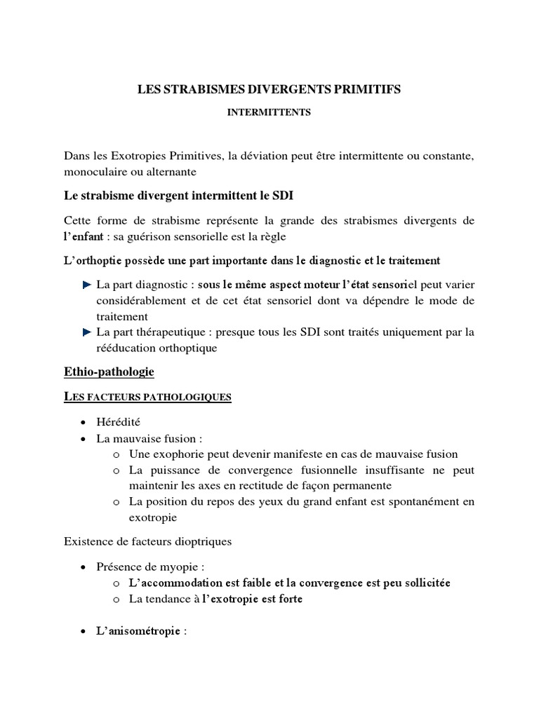 Le Strabisme Divergent Intermittent Le SDI | PDF