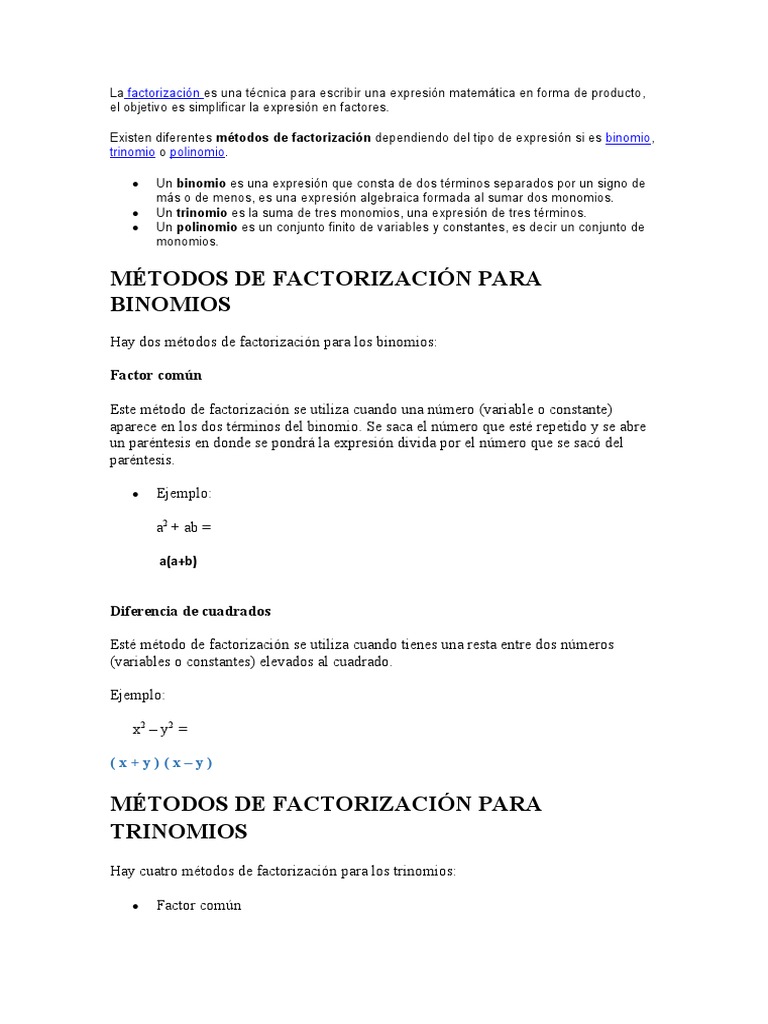 Factorización Matematicas | PDF