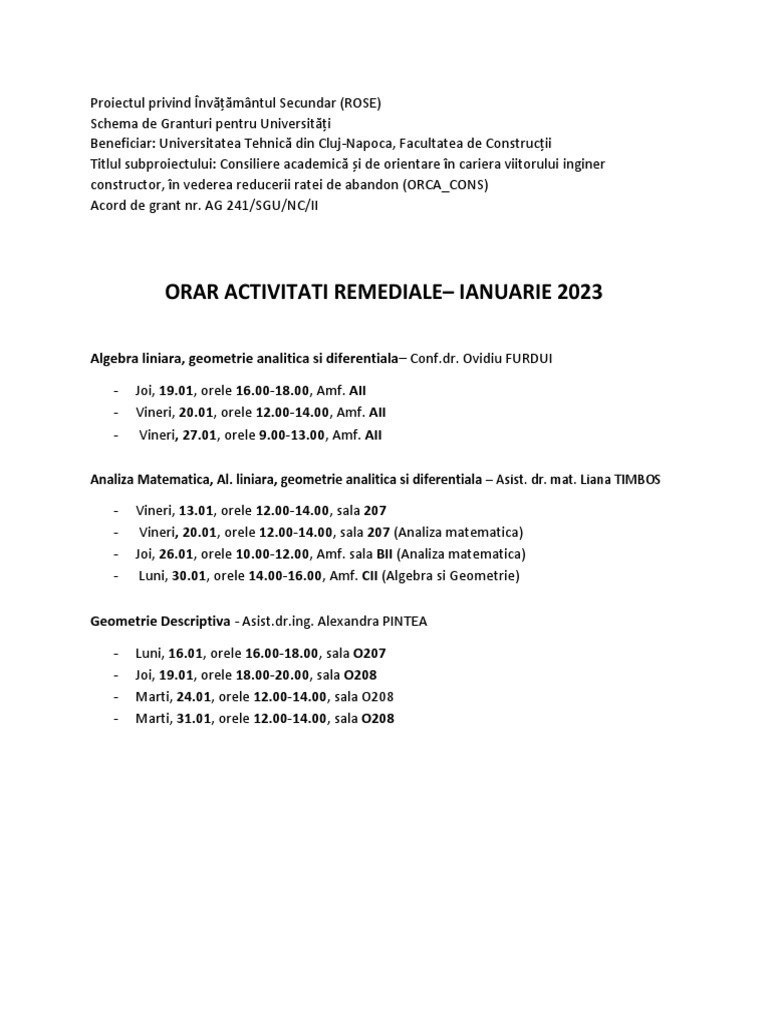 ROSE - Activitati - Remediale - Ianuarie 2023 | PDF