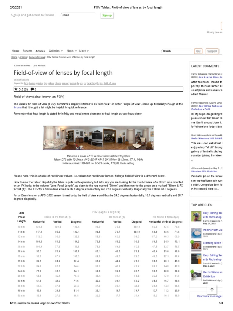 FOV Tables | Download Free PDF | Recording | Photography Equipment