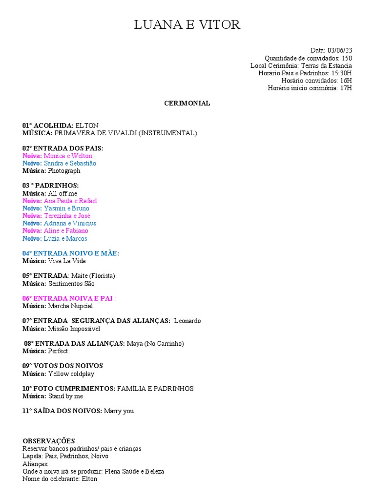 CERIMÔNIA Luana | PDF