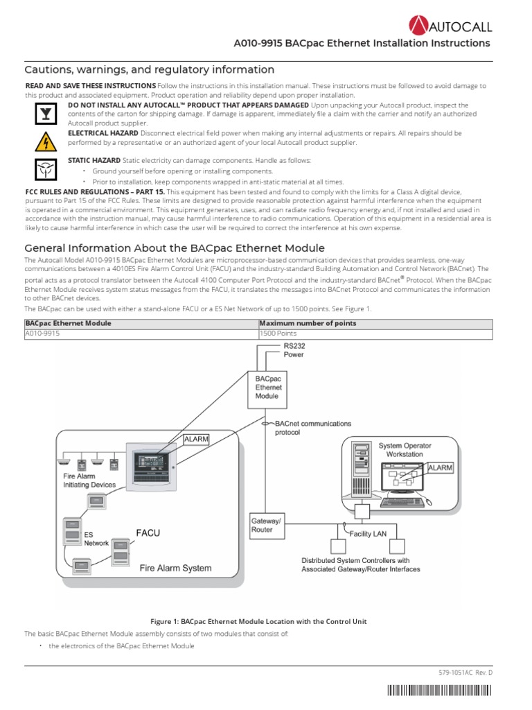 Cautions, Warnings, and Regulatory Information: A010-9915 Bacpac ...