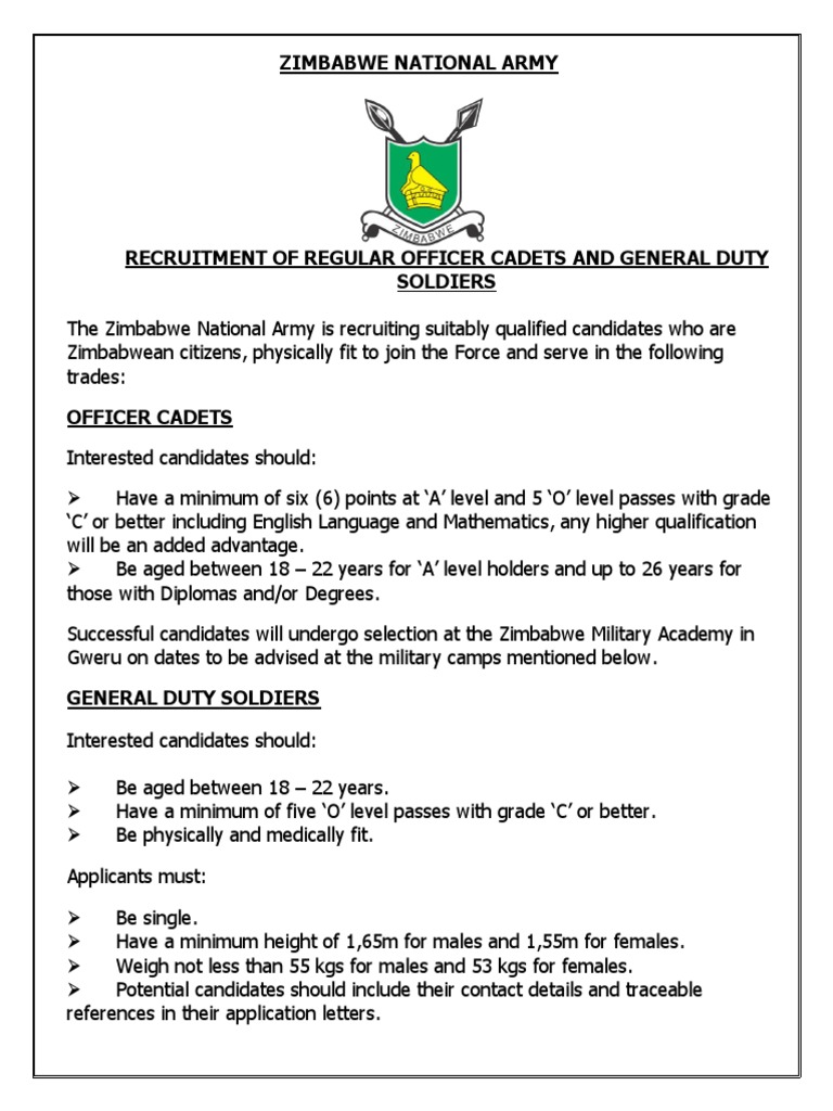 Zimbabwe National Army Advert Edited.... 2023 | PDF | Zimbabwe | Military