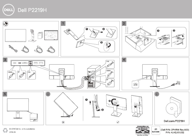 Dell p2219h Monitor - Setup Guide - en Us | PDF