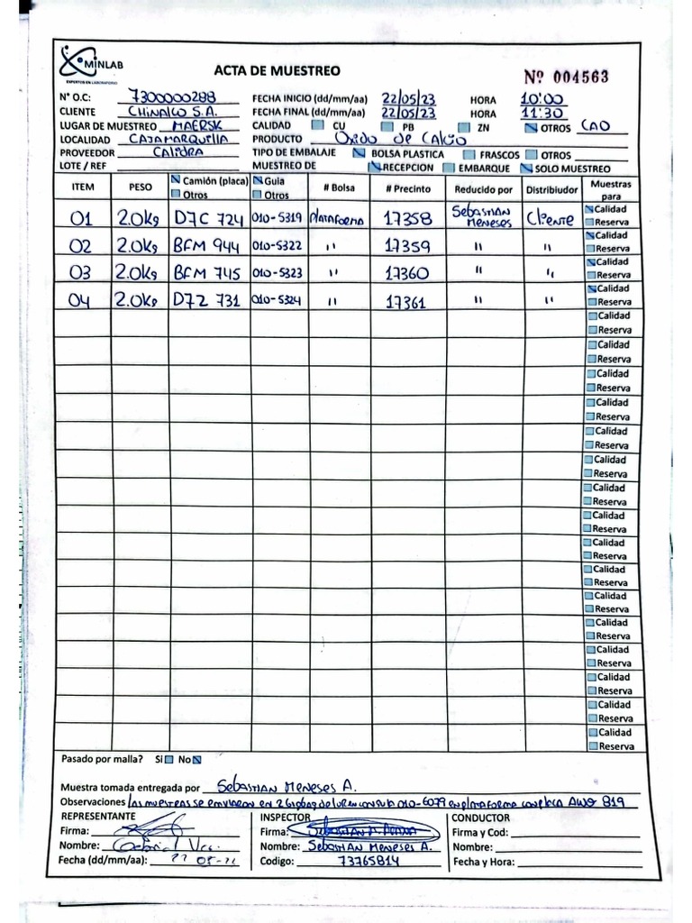 Acta de Muestreo Minlb. 22-05-2023 | PDF