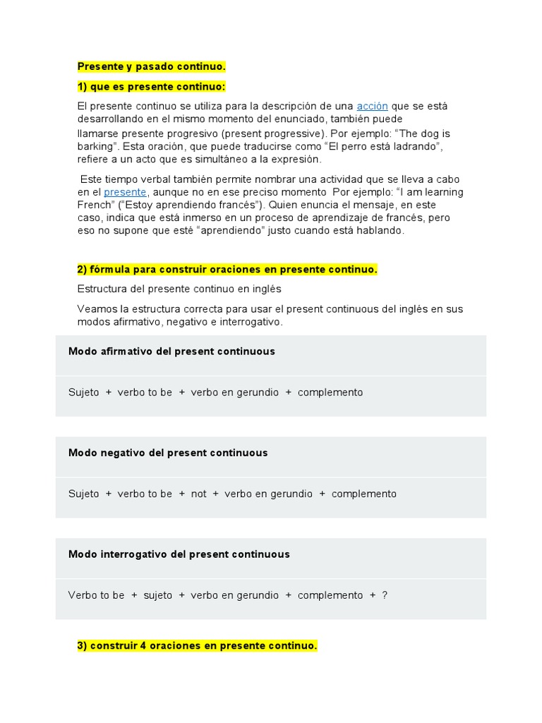 Presente y pasado continuo | PDF | Verbo | Oración (Lingüística)