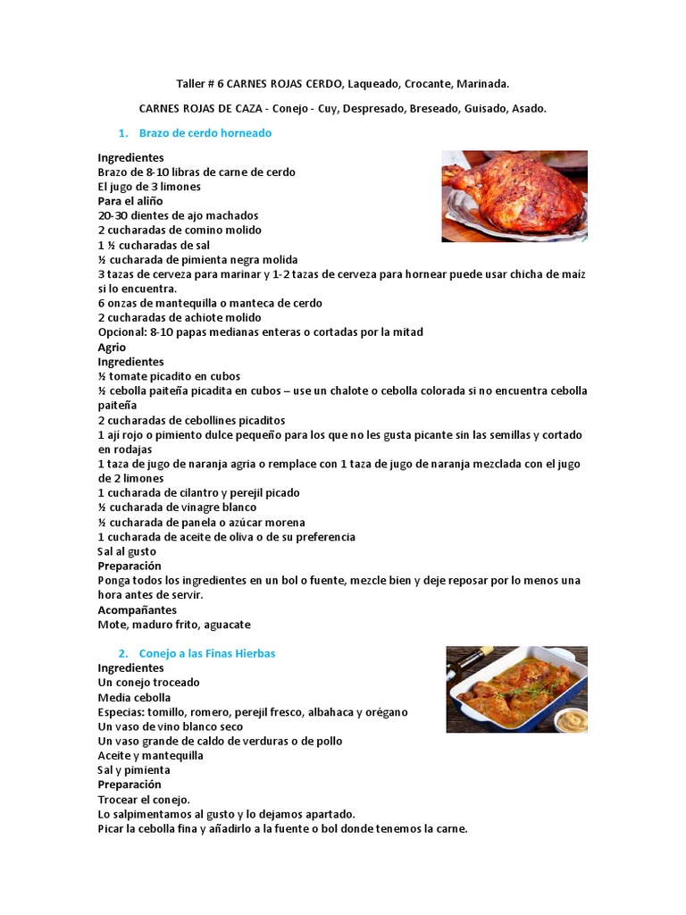 Taller # 6 Cerdo - Conejo-Cuy | PDF | Cilantro | Alimentos