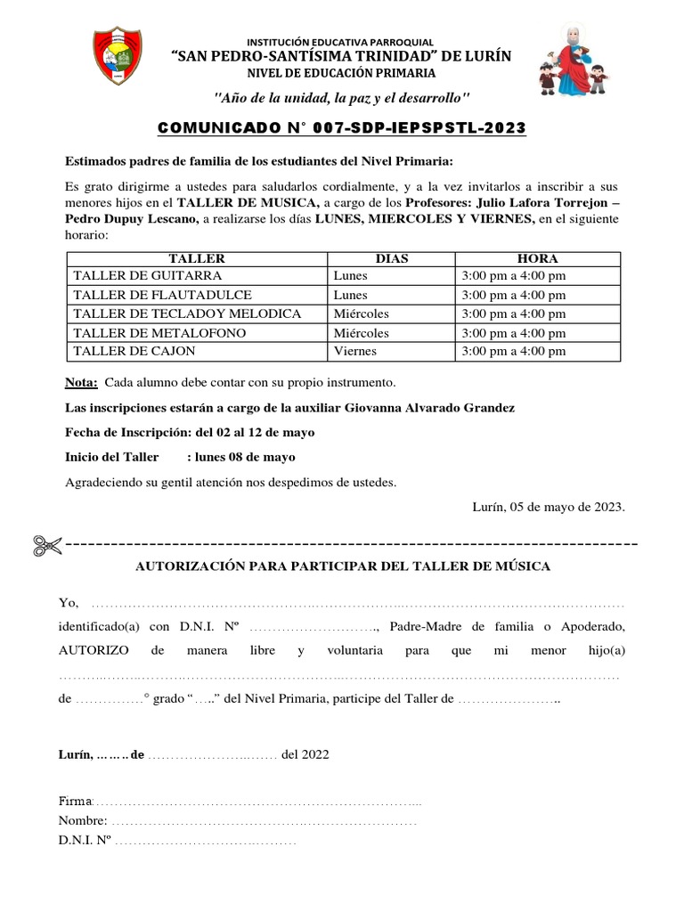 2023 007 Comunicado PPFF Taller de Musica | PDF