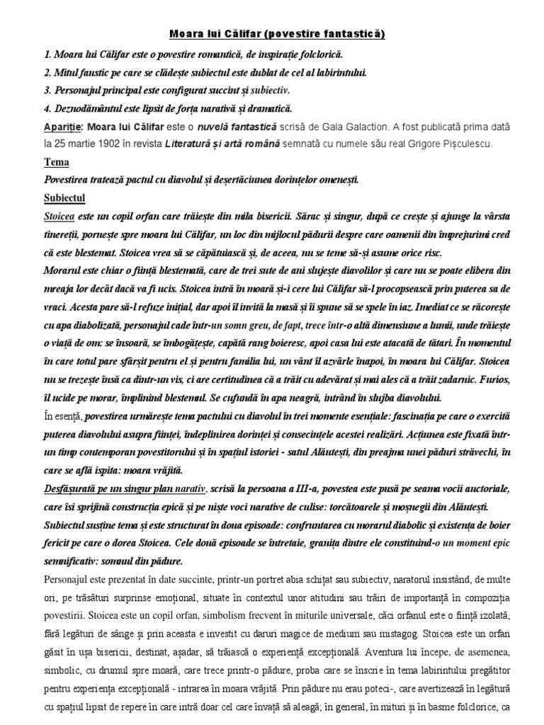 Moara Lui Călifar - Rezumat Clasa A 7 A Febr 2023 | PDF