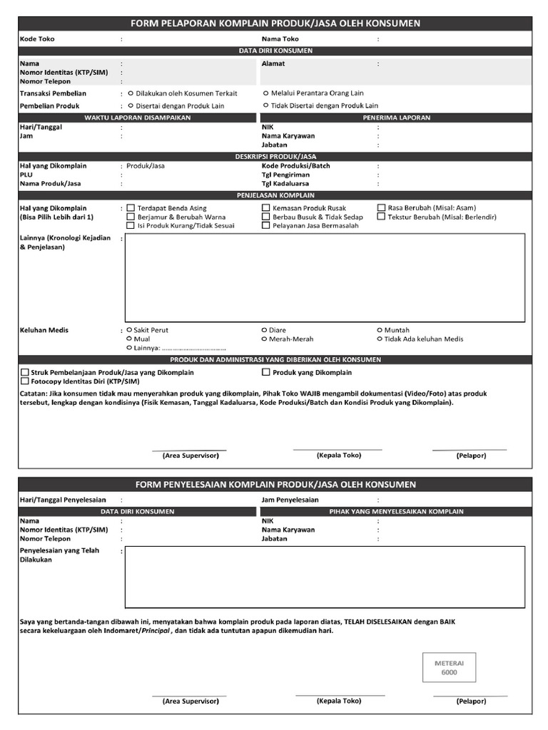 Form_Pelaporan_Penyelesaian_Komplain_Produk_Jasa_oleh_Konsumen | PDF