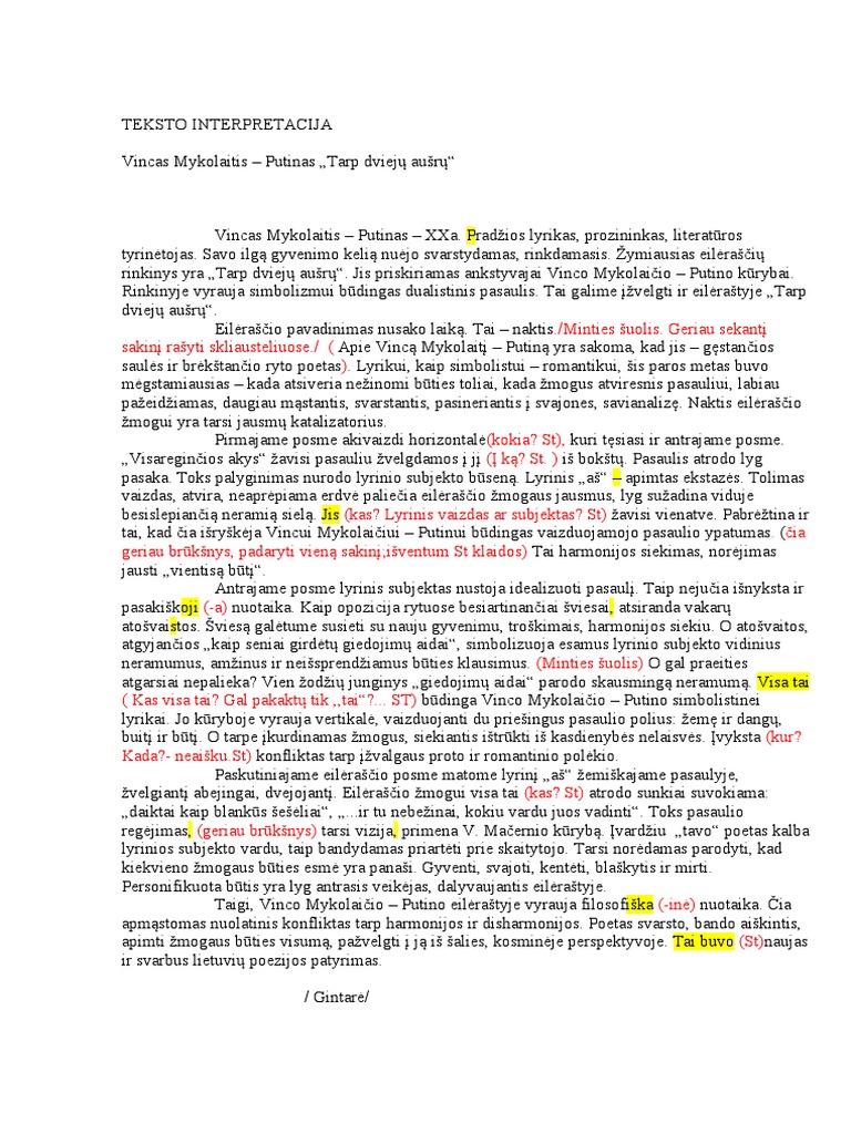 Teksto Interpretacija | PDF