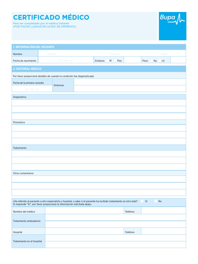 BIC BINS Certificado Medico 2020 | PDF