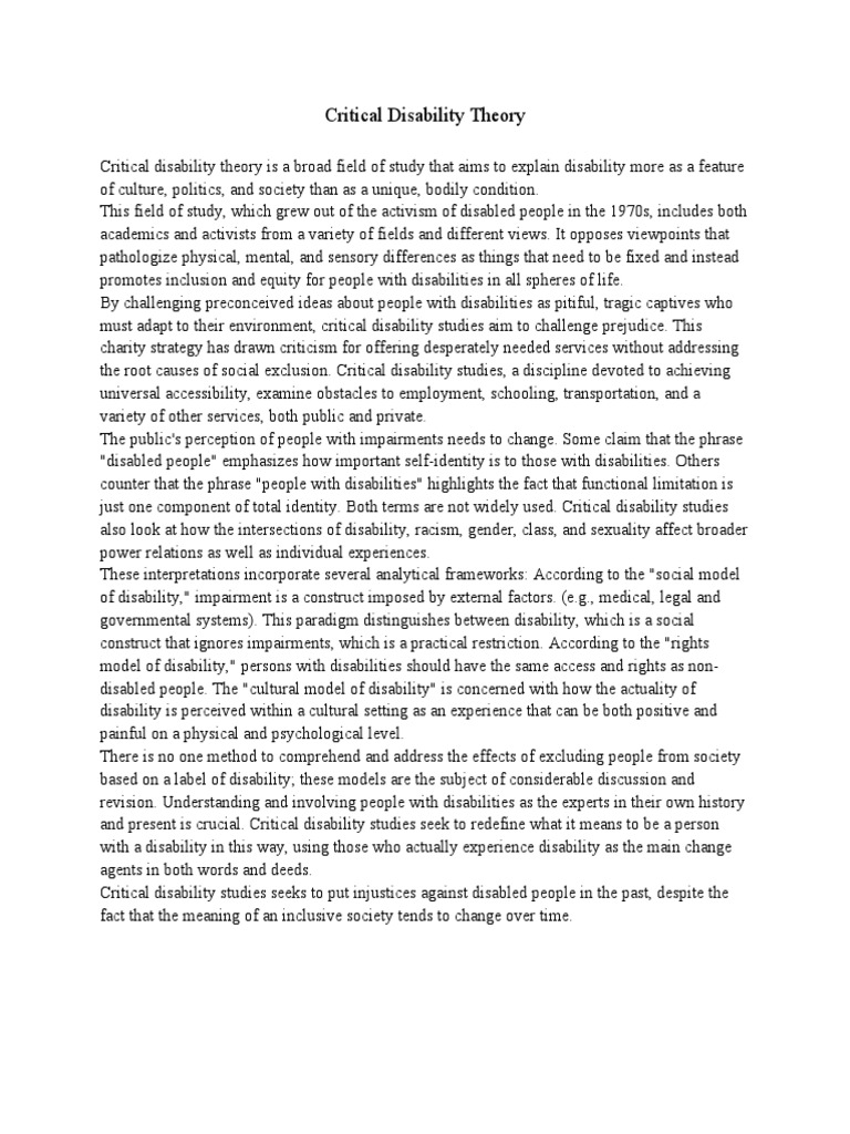 Critical Disability Theory | PDF | Disability | Behavioural Sciences