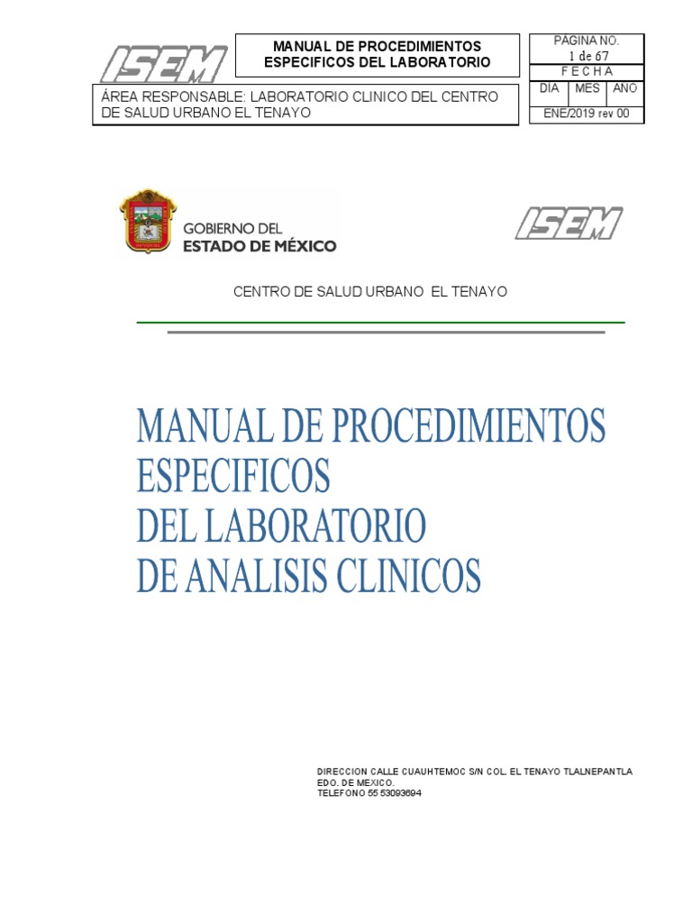 Manual de Procedimientos Clínicos | PDF | Laboratorios | Diagnostico medico