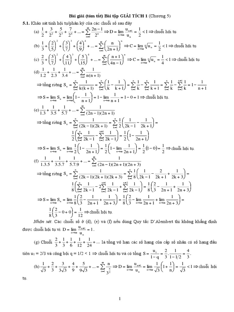 Bai Giai BT GT1 (Chuong 5) Tom Tat | PDF