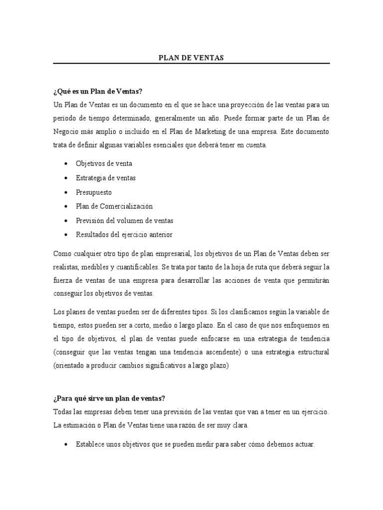 Plan de Ventas - Doc1 | PDF | Mercado (economía) | Marketing
