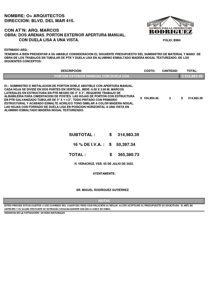 Porton Doble Abatible PTR Con Duela Lisa. Dos Arenas. O+ Arq. Arq ...