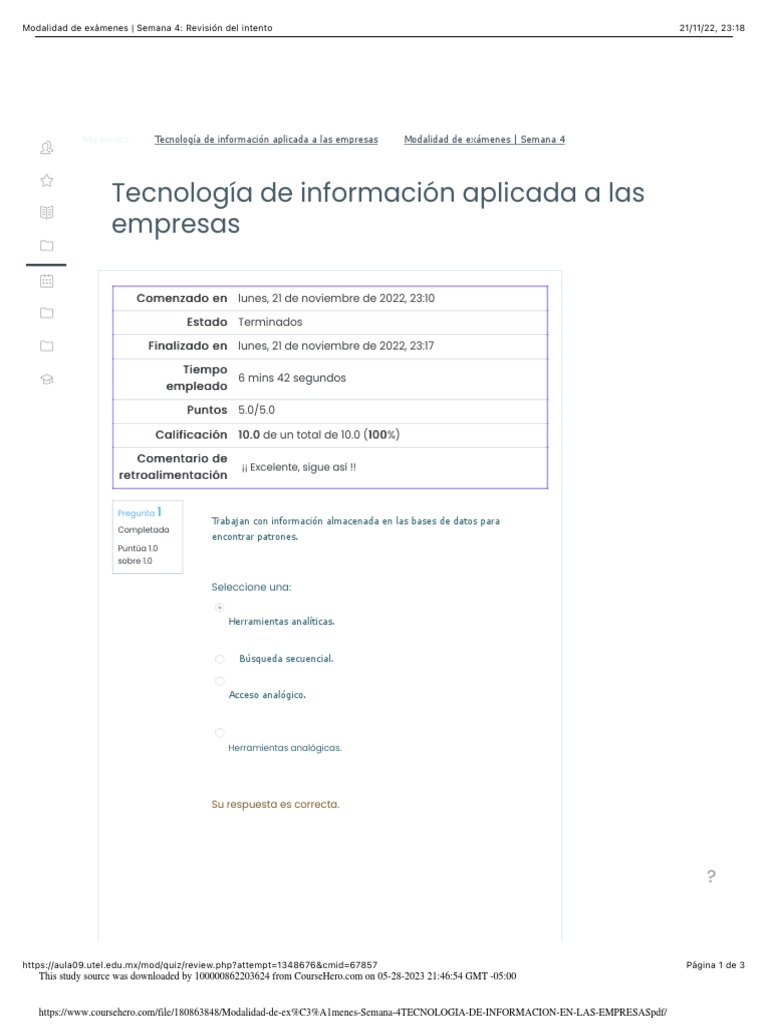 Modalidad de Ex Menes Semana 4 Tecnologia de Informacion en Las Empresas PDF | Descargar gratis ...