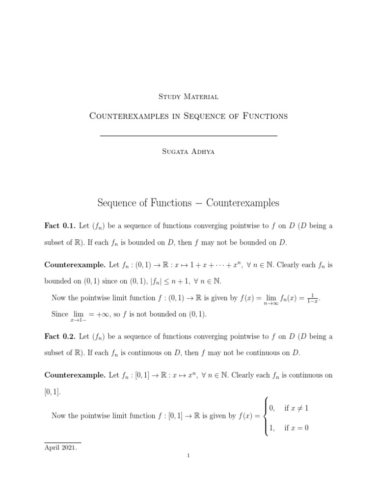 Sequence of Functions Counterexamples - Lecture Note - by SA 2021 | PDF ...