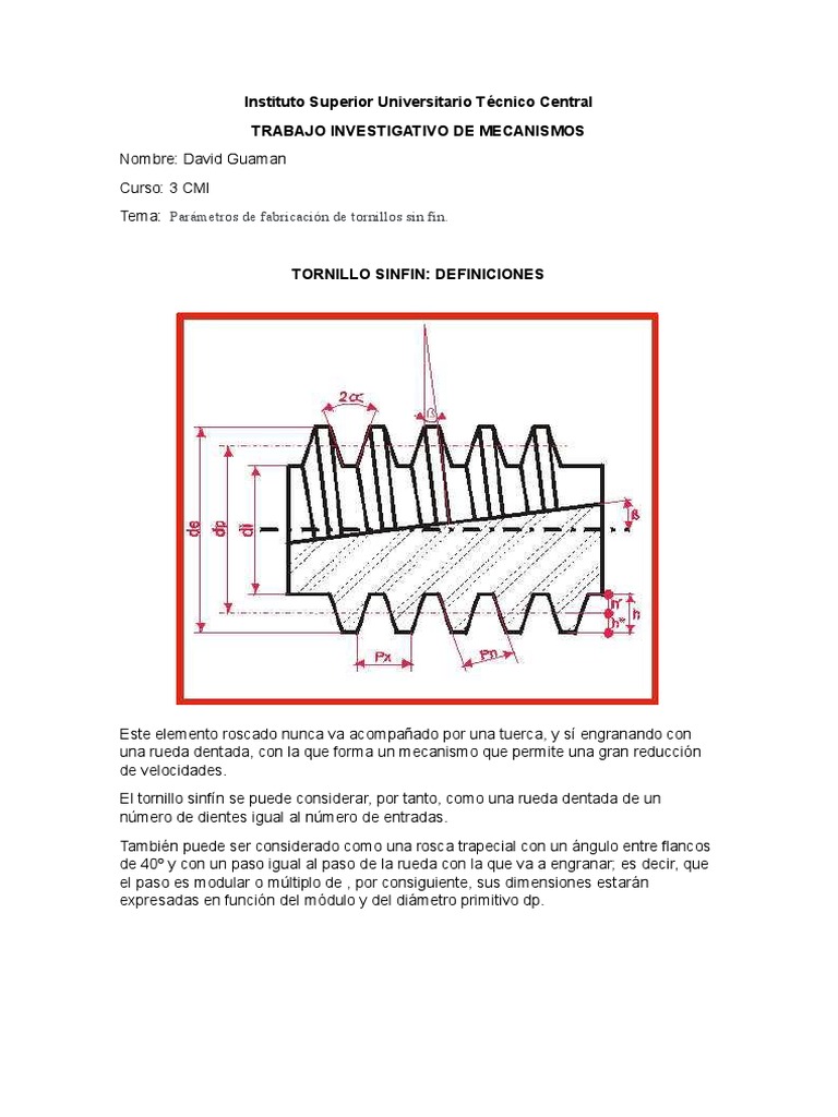Torinillo Sin Fin | PDF | Engranaje | Tornillo