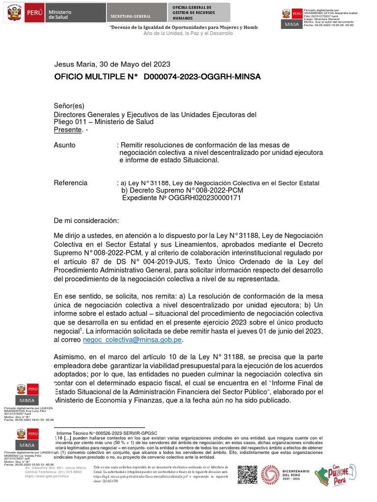 Oficio Multiple 000074 2023 Oggrh | PDF | Lima