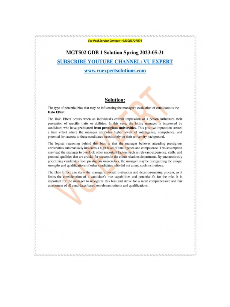 Mgt502 GDB Sol Spring 2023 Vu Expert | PDF