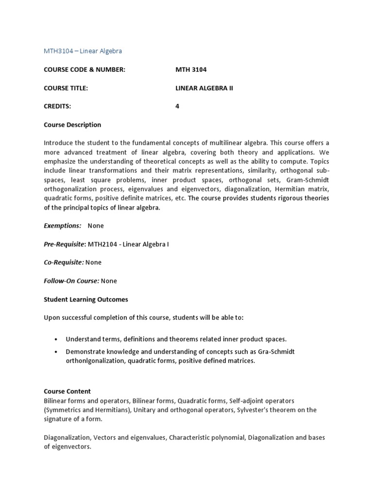 MTH3104 Linear Algebra II | PDF | Linear Algebra | Matrix (Mathematics)
