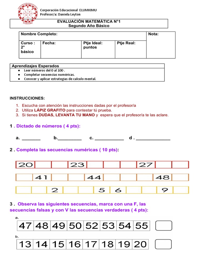 Evaluación Matemática 2° Básico | PDF | Crecimiento personal y ...