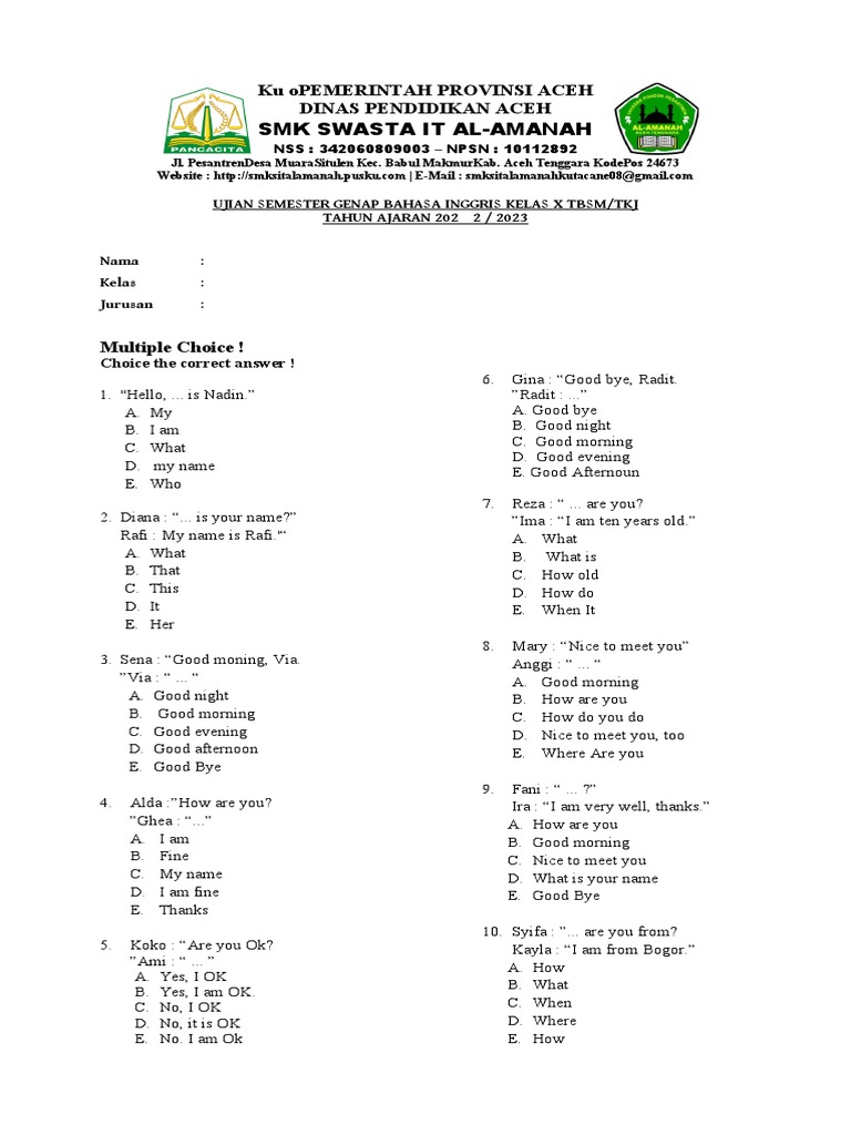 Kumpulan Soal Soal Uas Bhs Inggris Kls X 2023 Pdf - EmriDev