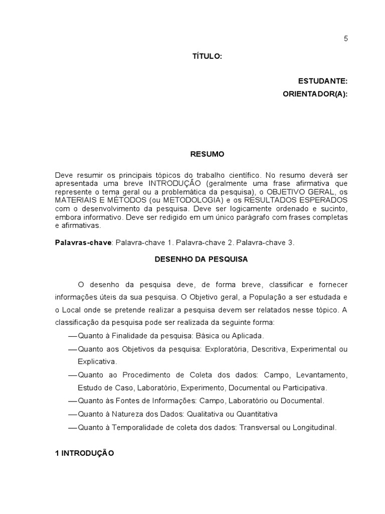 Modelo de PRE - PROJETO de Pesquisa - SIMPLIFICADO | PDF | Método ...