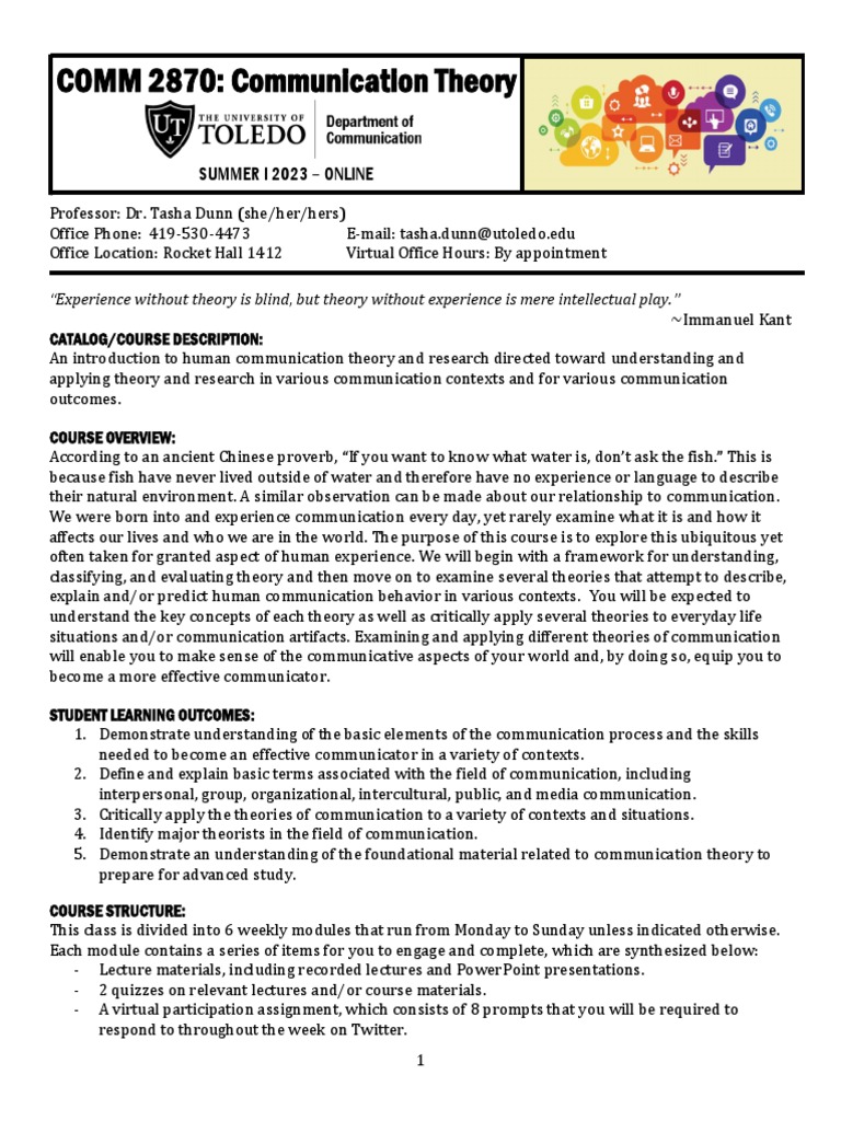 Summer 2023 Online UT Communication Theory Syllabus | PDF ...