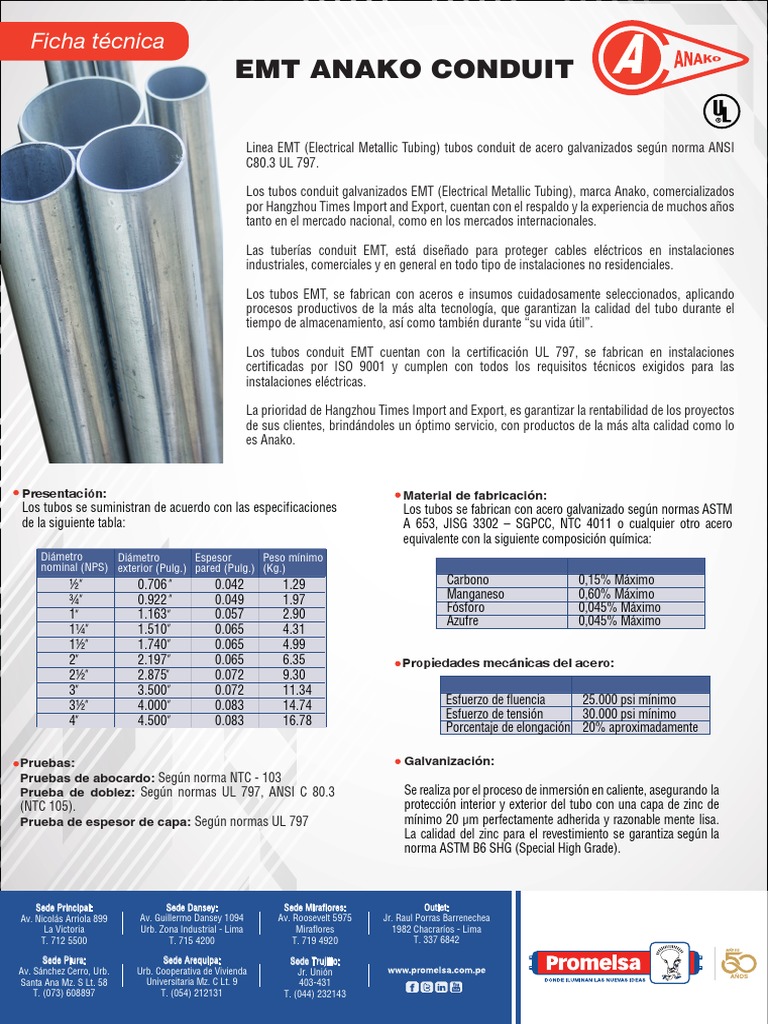 Tubos EMT: Especificaciones y Calidad | PDF | Acero | Rieles