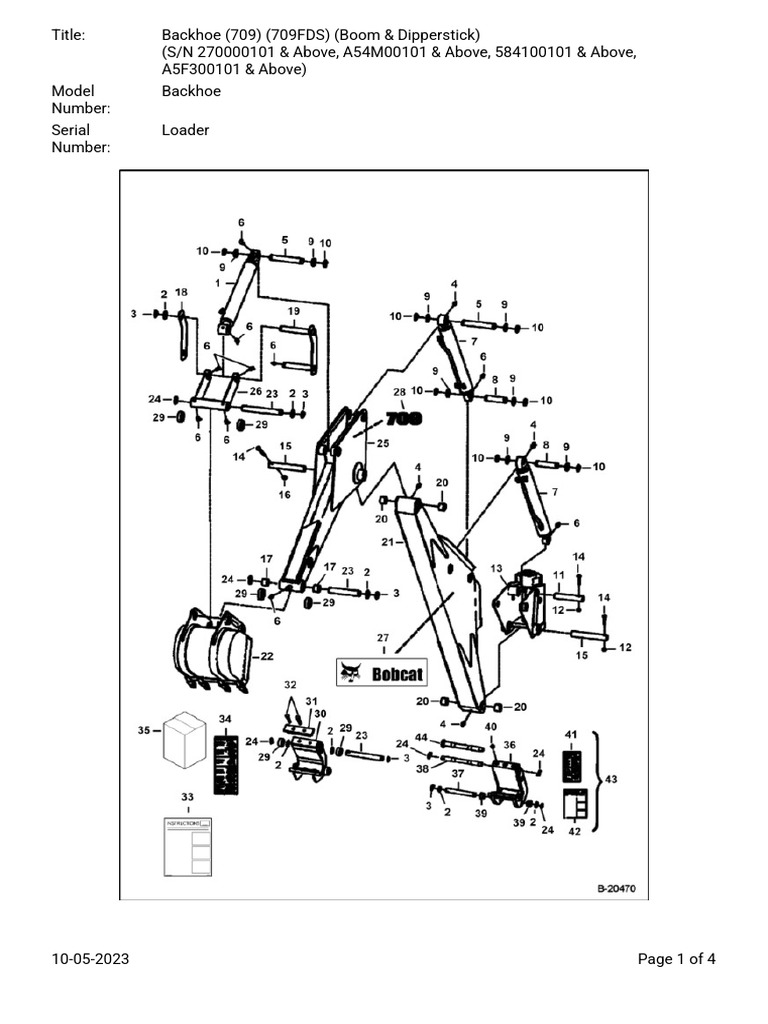 Backhoe (709) (709FDS) (Boom & Dipperstick) - (S - N 270000101 & Above ...